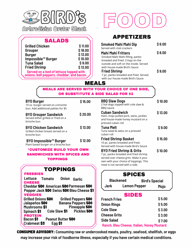 Home - Bird's Aphrodisiac Oyster Shack